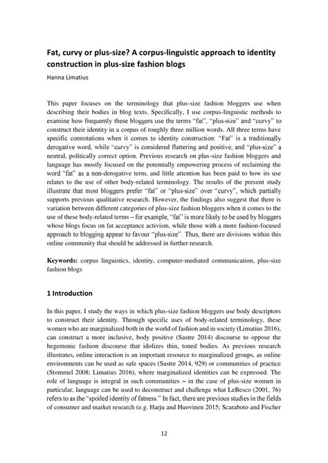 Pdf Fat Curvy Or Plus Size A Corpus Linguistic Approach To Identity Construction In Plus