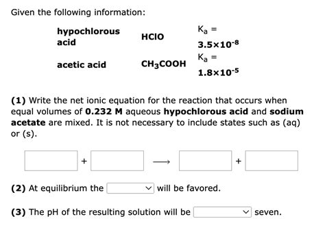 Solved Given The Following Information 1 Write The Net