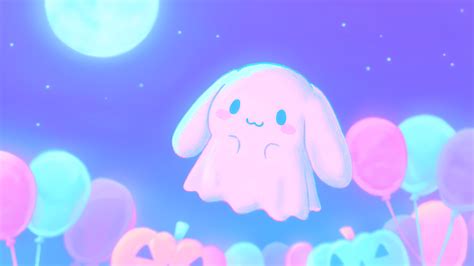 Cinnamoroll Pastel Ghost Halloween Moonlight Desktop Wallpaper