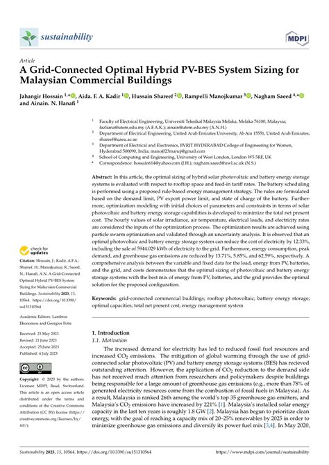 Pdf A Grid Connected Optimal Hybrid Pv Bes System Sizing For Malaysian Commercial Buildings