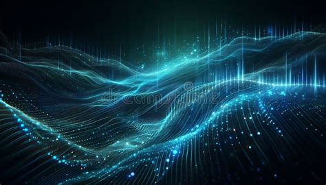 Digital Waveforms With Glowing Blue And Teal Colors Flowing Like
