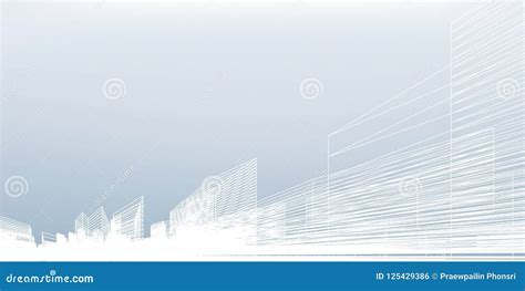 Abstract Wireframe City Background Perspective 3d Render Of Building Wireframe Stock Vector