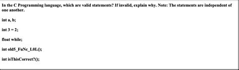 solved in the c programming language which are valid