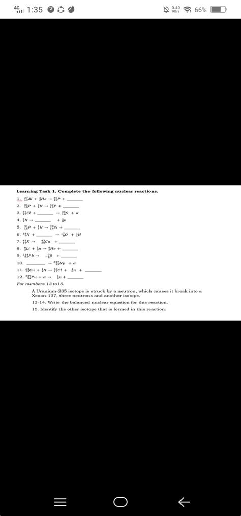 solved 4g 1 35 60 Δkbk s 0 40 learning task 1 complete the following nuclear reactions 1