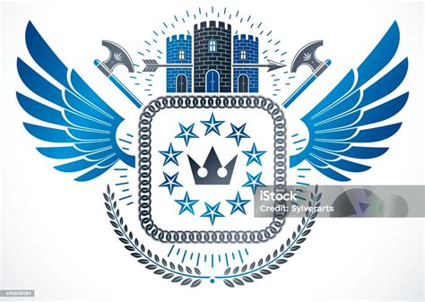 빈티지 벡터 디자인 요소입니다 레트로 스타일 레이블을 중세 타워와 로얄 크라운 오각형 별 구성 고 대 여행입니다 고딕 양식에