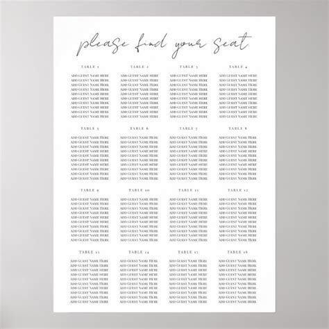 Modern Minimal Script Seating Chart Zazzle