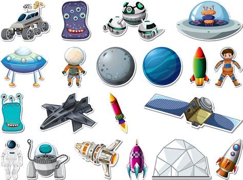 Sticker Set Of Outer Space Objects And Astronauts 19850166 Vector Art At Vecteezy