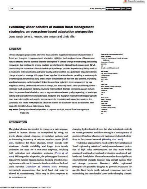 Evaluating Wider Benefits Of Natural Flood Management Strategies An