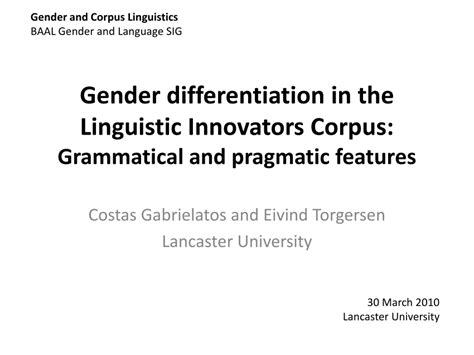 Pdf Gender Differentiation In The Linguistic Innovators Corpus Grammatical And Pragmatic Features