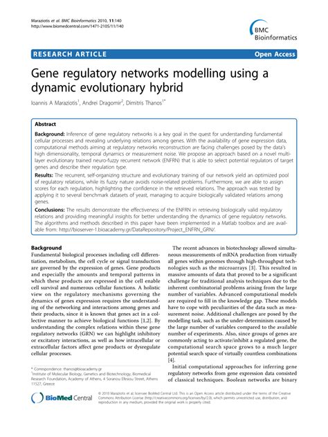 Pdf Gene Regulatory Networks Modelling Using A Dynamic Evolutionary Hybrid