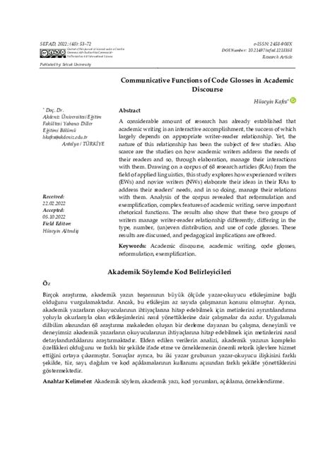 Pdf 484 Communicative Functions Of Code Glosses In Academic Discourse