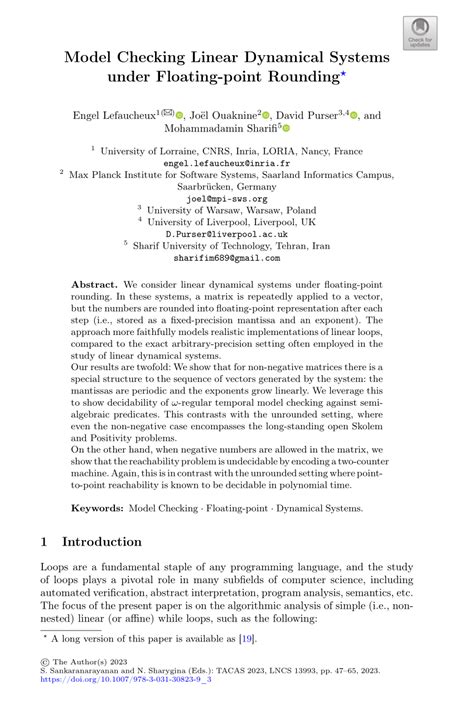 Pdf Model Checking Linear Dynamical Systems Under Floating Point Rounding
