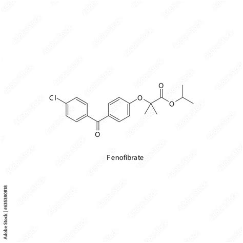 Fenofibrate Flat Skeletal Molecular Structure Fibrate Drug Used In Hyperlipidemia Treatment