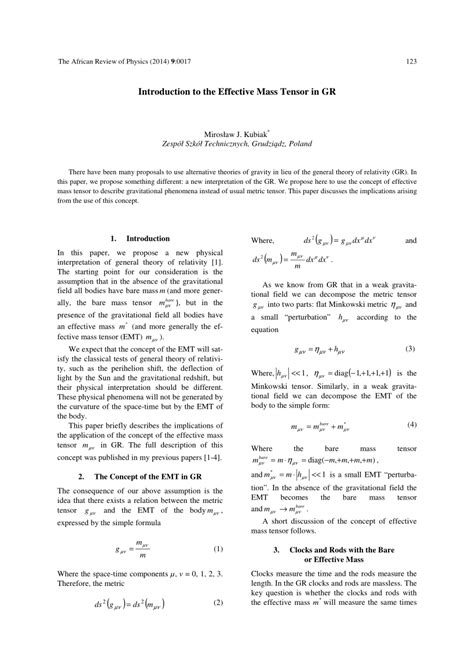 Pdf Introduction To The Effective Mass Tensor In Gr