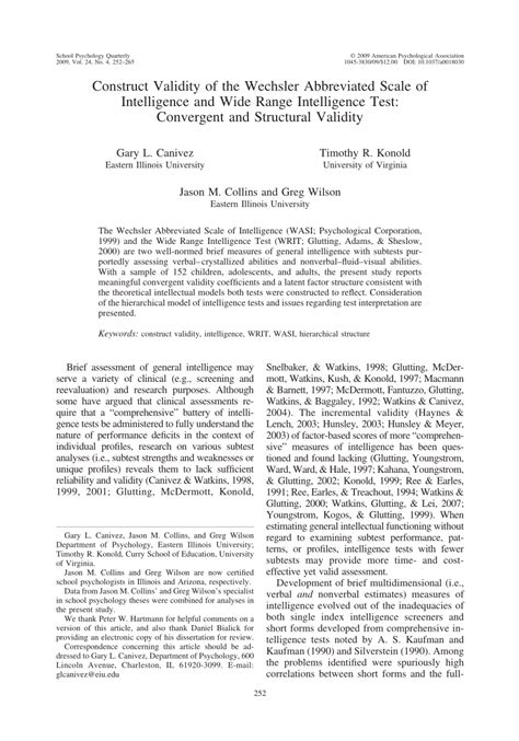 Pdf Construct Validity Of The Wechsler Abbreviated Scale Of Intelligence And Wide Range