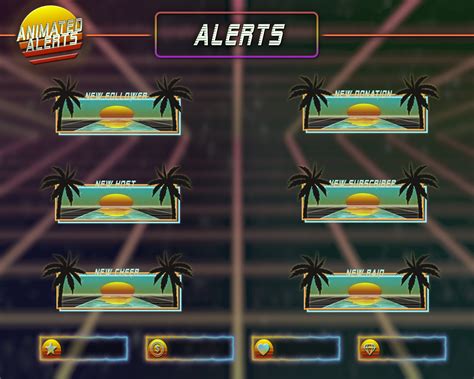 Animated Retro Synthwave Stream Overlay Full Twitch Pack 80s Light Vaporwave Animated