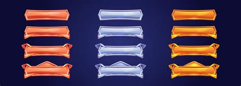 중세 게임 버튼 Ui 금속 판타지 보드 무료 벡터