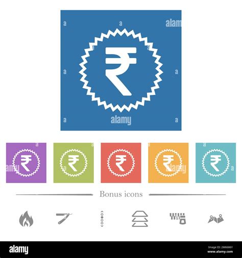 Indian Rupee Sticker Alternate Flat White Icons In Square Backgrounds 6 Bonus Icons Included