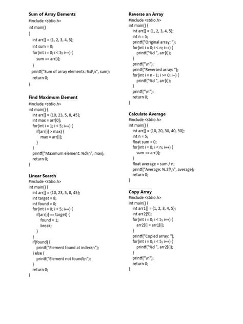 Sum Of Array Elements Pdf Computer Programming Algorithms And Data Structures