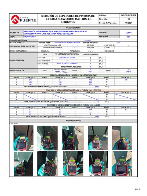 Medición De Espesores De Pintura Pdf
