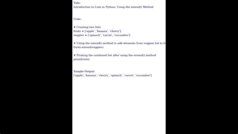 Introduction To Lists In Python Using The Extend Method Python
