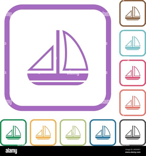 Sailing Boat Outline Simple Icons In Color Rounded Square Frames On White Background Stock