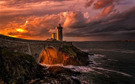Hd Wallpaper Sunset Over Coastal Lighthouse Bridge By Denis009