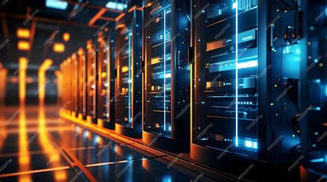 Premium Ai Image Illuminated Data Center Modern Server Racks With