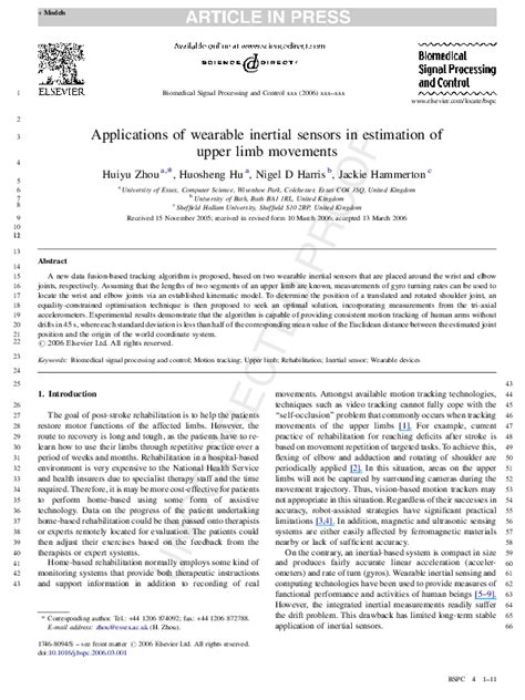 Pdf Applications Of Wearable Inertial Sensors In Estimation Of Upper Limb Movements