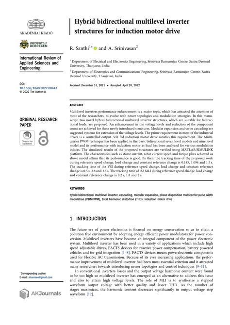 Pdf Hybrid Bidirectional Multilevel Inverter Structures For Induction