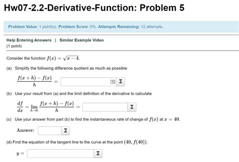 Solved Hw07 22 Derivative Function Problem 5 Problem