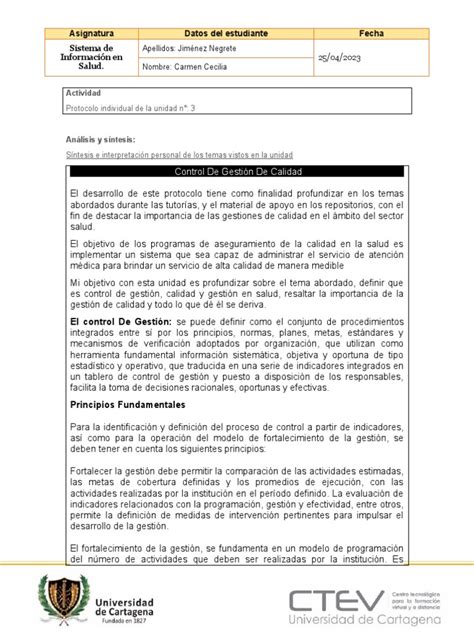 Plantilla Protocolo Individual Unidad 3 Pdf Calidad Comercial Sistema De Manejo De Calidad