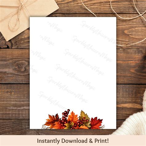 Autumn Stationary Printable Stationery Fall Letter Writing Stationery