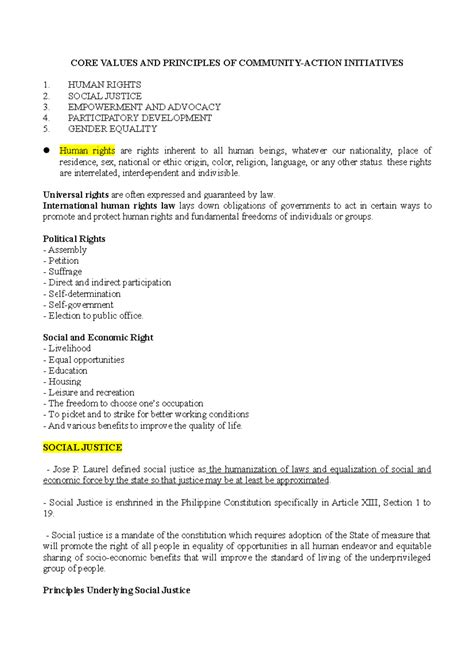 Core Values And Principles Of Community CORE VALUES AND PRINCIPLES OF COMMUNITY ACTION