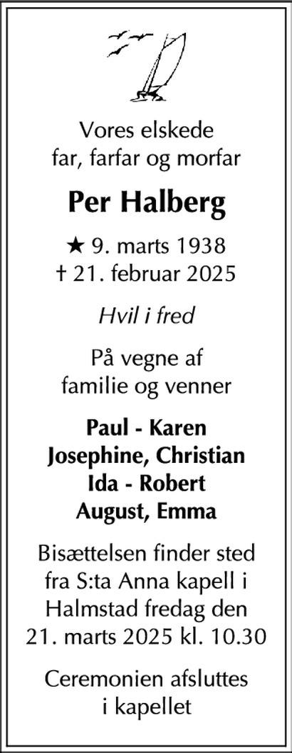 Dødsannonce Per Halberg Halmstad Dødsannoncerdk