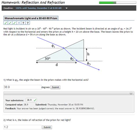 Solved Homework Reflection And Refraction Deadline Chegg