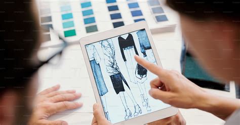 젊은 패션 디자이너 중 한 명이 태블릿 디스플레이를 가리키며 새 컬렉션의 스케치 중 하나를 선택합니다 사진 Unsplash의 비즈니스 사람 이미지