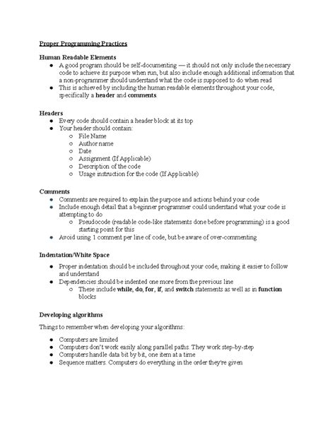 Programming For Engineering Proper Programming Practices Human Readable Elements A Good