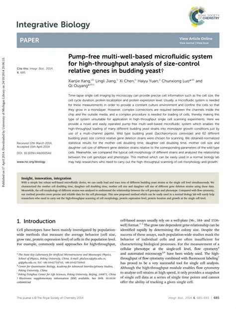 Pdf Pump Free Multi Well Based Microfluidic System For High Throughput Analysis Of Size