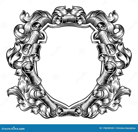 Coat Of Arms Crest Scroll Leaves Heraldic Shield Stock Vector