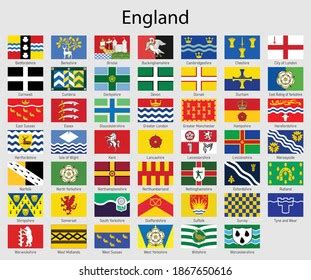 Set Flags Counties England All English Stock Vector Royalty Free