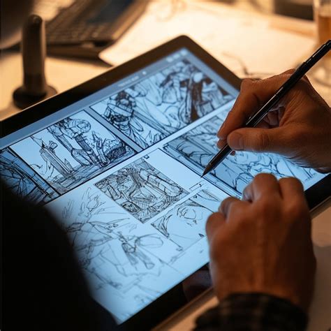 A Storyboard Artist Using Digital Tools To Create Detailed Storyboards