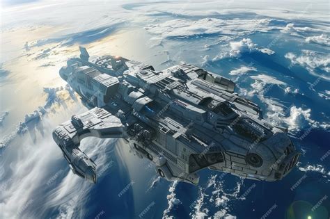 Premium Photo Spaceship Orbiting Earth With Clouds Continents And Oceans