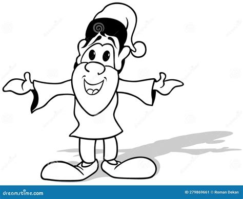 Drawing Of A Dwarf With A Pickax In His Hand On A Slide Vector