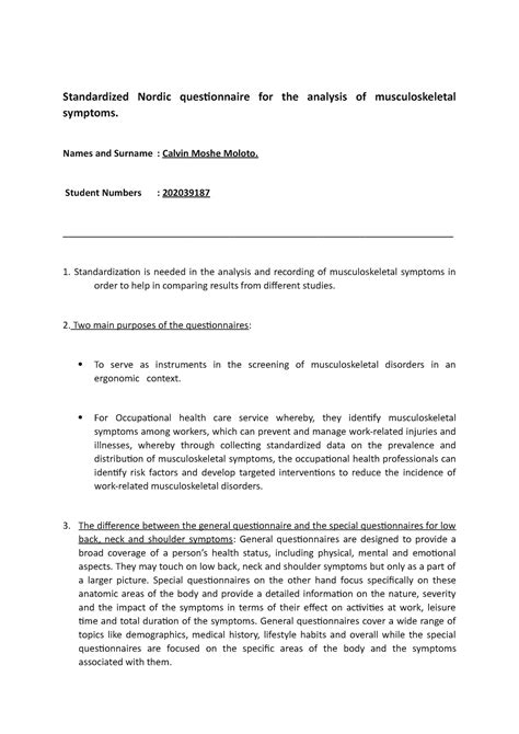 Strain Assessment Based On The Nordic Musculoskeletal Questionnaire 1