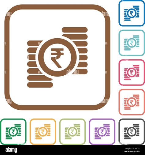 Indian Rupee Coins Simple Icons In Color Rounded Square Frames On White Background Stock Vector