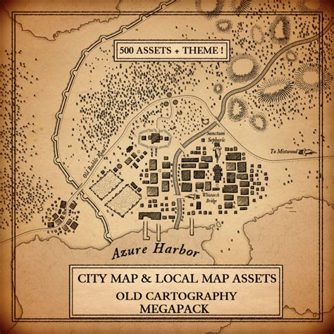 Old Cartography Top Down City Buildings And Local Assets