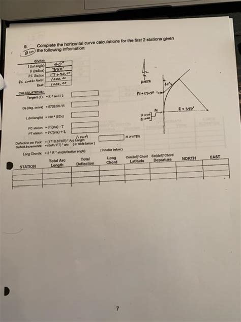 Solved Complete The Horizontal Curve Calculations For The Chegg