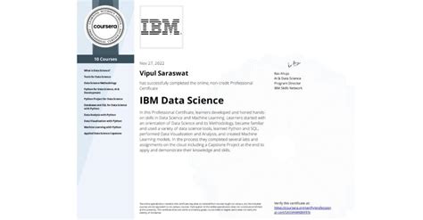 Vipul Saraswat On Linkedin Completion Certificate For Ibm Data Science