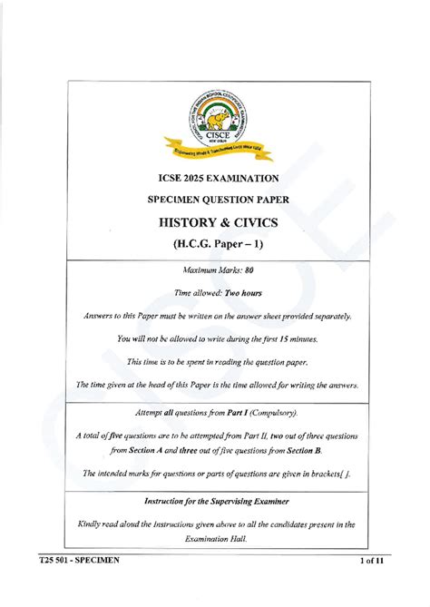 H C Specimen CISCE NEW DELHI Empowering Minds Transforming Lives Since ICSE